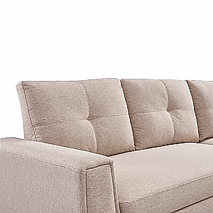 American Furniture Classics Beige Tufted Sectional Chaise Sofa Sleeper with Storage, 92" x 59" x 36"