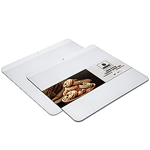 HONGBAKE Large Flat Cookie Sheet No Edges, Nonstick Insulated Baking Pan, Commercial Oven Trays for Cooking 2 Pieces, 16" X 14", Grey