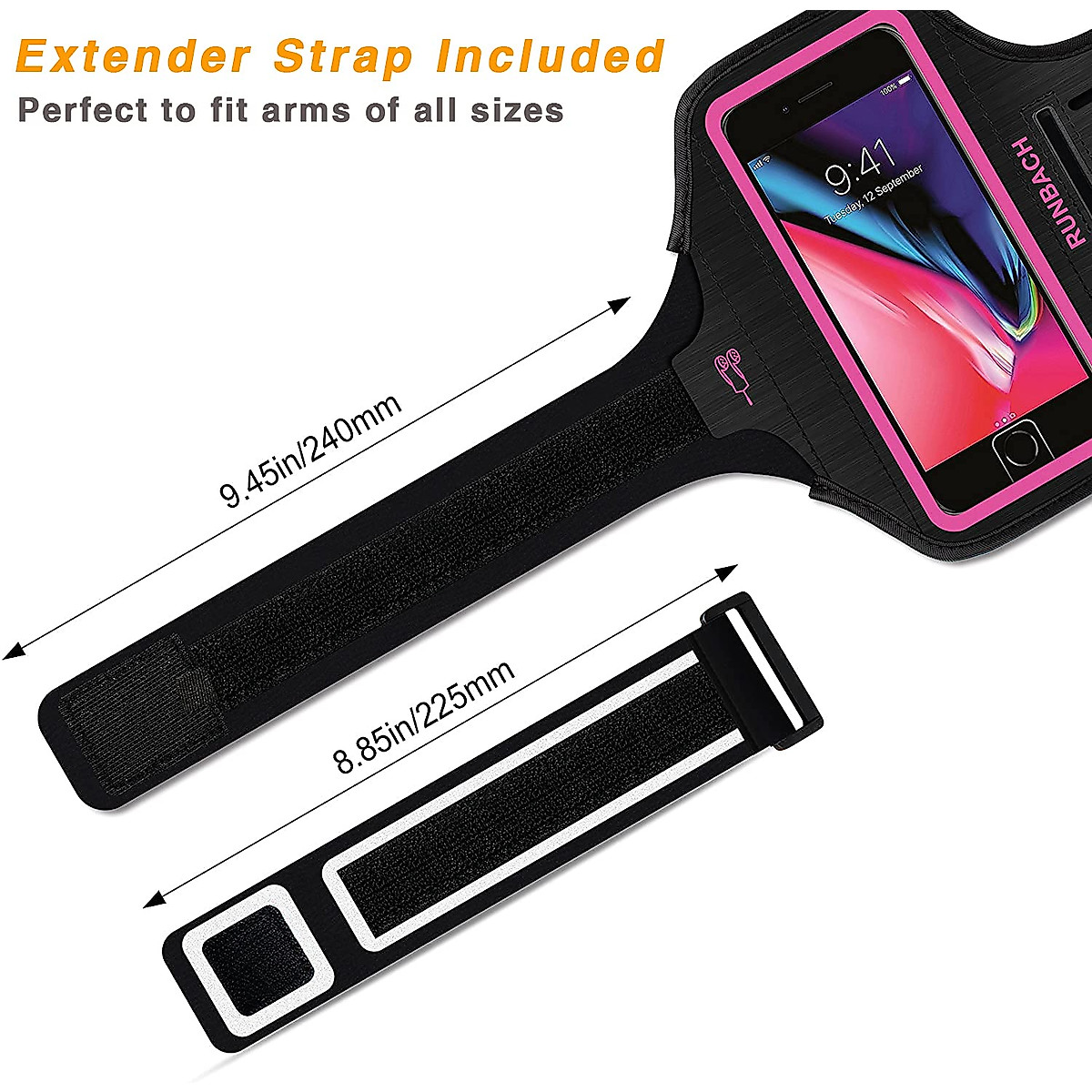 RUNBACH iPhone 8 Plus/iPhone 7 Plus Armband, Sweatproof Running Exercise Gym Bag with Fingerprint Touch/Key Holder and Card Slot for 5.5 Inch iPhone 6/6S/7/8 Plus (Pink)