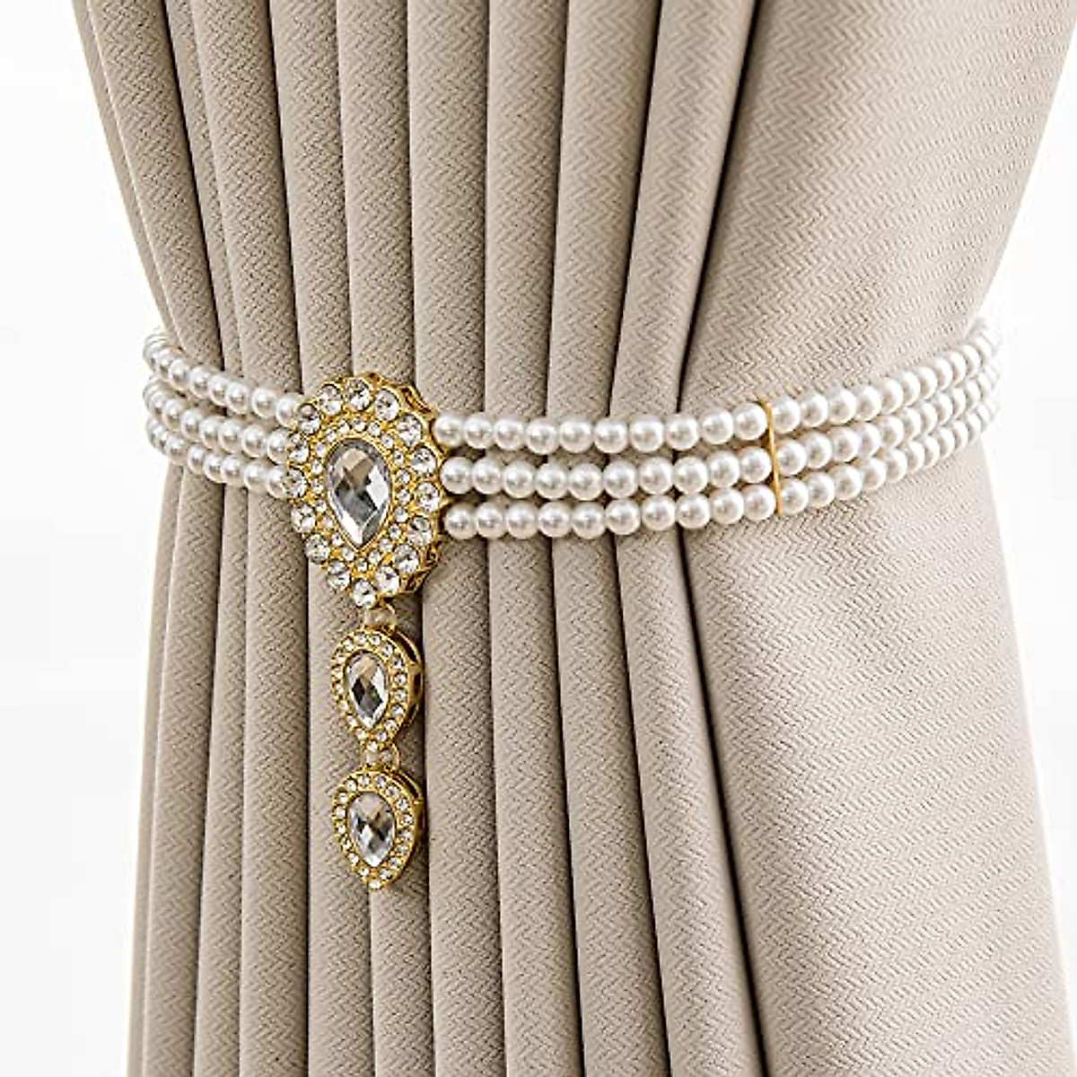 Luxury Pearl Magnetic Curtain Tieback Holdbacks Holder for Window Curtain Panels, Drapes, Home Decor（2 Pack） (Classical design1)
