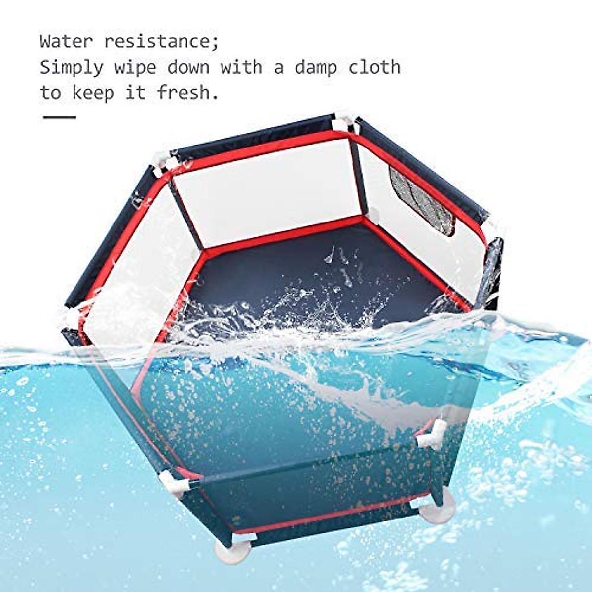 GrowthPic Baby Playpen, Playard for Baby - Safety Play Pen for Infant and Baby, with Sturdy Bases, Anti-Skid Pads, Lightweight, Navy Blue, 6-Panel