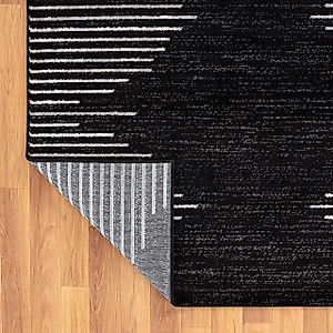 Rugshop Bohemian Stripe Stain Resistant High Traffic Living Room Kitchen Bedroom Dining Home Office Runner Rug 2'x7' Black