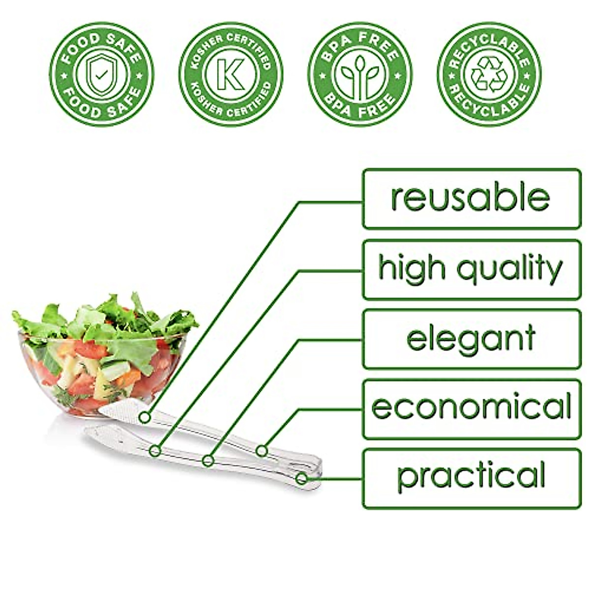 PARTY BARGAINS 8.5 Inches Plastic Serving Tongs, 12 Pack, Premium Quality & Heavy-Duty Clear Plastic Tongs for BBQ, Salads, Grilling, Buffets, Kitchen