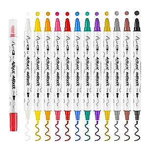 TRANSON 12 Color Dual-tip Acrylic Paint Pen Set for Canvas Rock Wood Leather Ceramic DIY Painting
