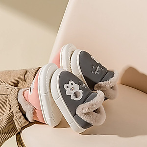 Girls Boys Cartoon Home Slippers Warm House Slippers for Toddler Lined Winter Indoor Shoes Princess Shoes for Girls (Grey, 1-2 Years)