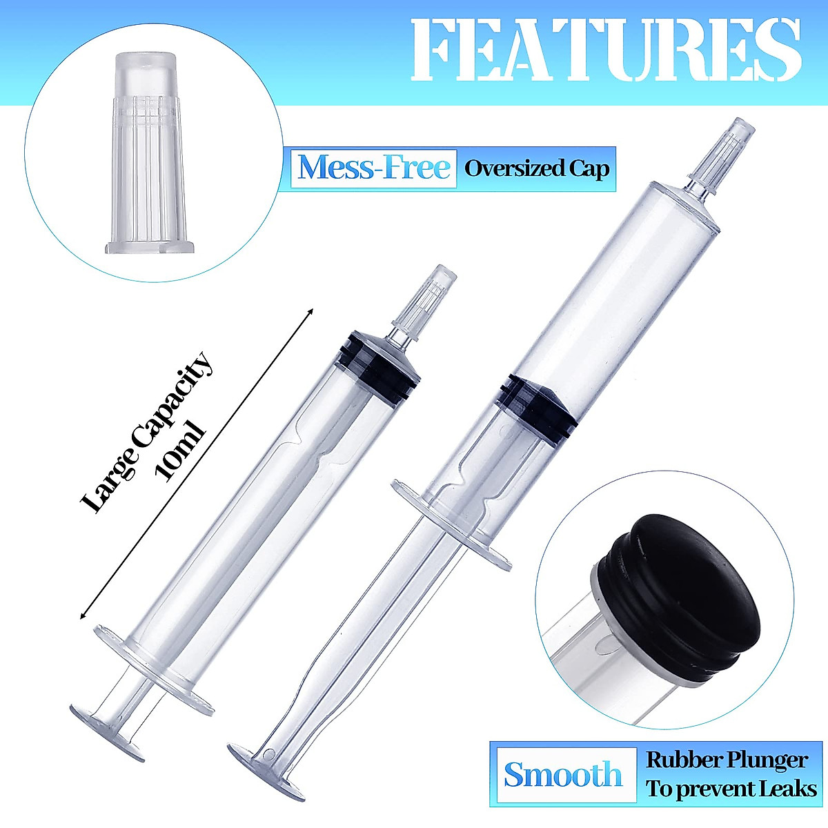 Eccliy Syringes with Cap 10 ml 0.34 oz Reusable Plastic Syringes Durable for Nurses Graduation Bachelorette Summer Parties(200 Pcs)