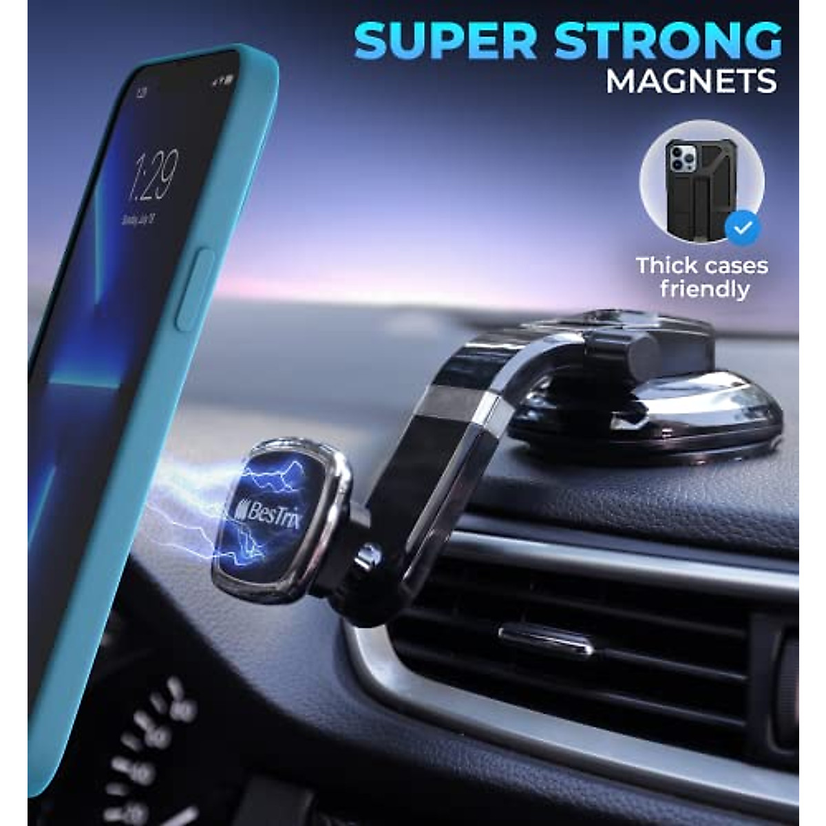 Bestrix Phone Holder for Car, Magnetic Car Phone Mount | Dashboard Cell Phone Car Phone Holder Compatible with iPhone 12 11 Pro,Xr,Xs,XS MAX,XR,X, Galaxy S20 Note 20 Ultra & All Smartphones