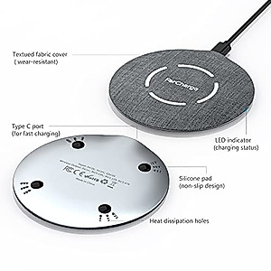 Flat Fabric Wireless Charger, 15W Super Slim Universal Wireless Charging Pad for iPhone 14/13/12/11/XR/X/8, Android Wireless Charger for Galaxy S21/S20 Ultra/S10/Note 10, Pixel 5/4 XL (No AC Adapter)