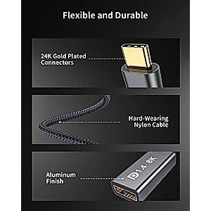 Silkland USB C to DisplayPort 1.4 Adapter 0.66FT [8K@60Hz, 4K@144Hz 120Hz, 2K@240Hz], 5K Type C to DP 1.4 HDR, Thunderbolt 4/3 to Display Port Adapter Compatible with MacBook Pro, Reverb G2, Dell XPS
