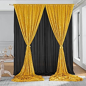 10x10ft Black Backdrop Curtain Panels, 10x10ft White Backdrop Curtains and 10x8ft Gold Sequin Backdrop Curtain Drapes for Party Home Decoration, 6 Panels