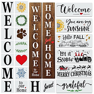22PCS Large Letter Welcome Stencils for Painting on Wood - Vertical Welcome and Home Sweet Home Stencils - Farmhouse Stencils for Crafts Reusable - Ideal Stencil Templates for Wood Signs & Crafting