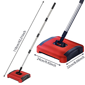 3 Rolling Brushes Floor Sweeper Carpet Brush with Wheels and Large Waste Bin 43inch Detachable Carpet Cleaner for Pet Hair Dust Debris Carpet Sweepers