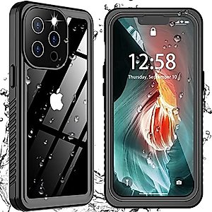 ANTSHARE for iPhone 13 Pro Max Case Waterproof, iPhone 13 Pro Max Phone Case with Built-in Lens & Screen Protector [Real 360] [IP68 Underwater] [Dropproof] Clear Case for iPhone 13 Pro Max 6.7’’,Black