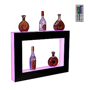 ROVSUN Wall Mounted LED Lighted Liquor Bottle Display Shelf 36 Inch Bar Shelf with Remote Control, Illuminated Liquor Shelves LED Bar Shelves Man Cave Bar Accessories Commercial Home
