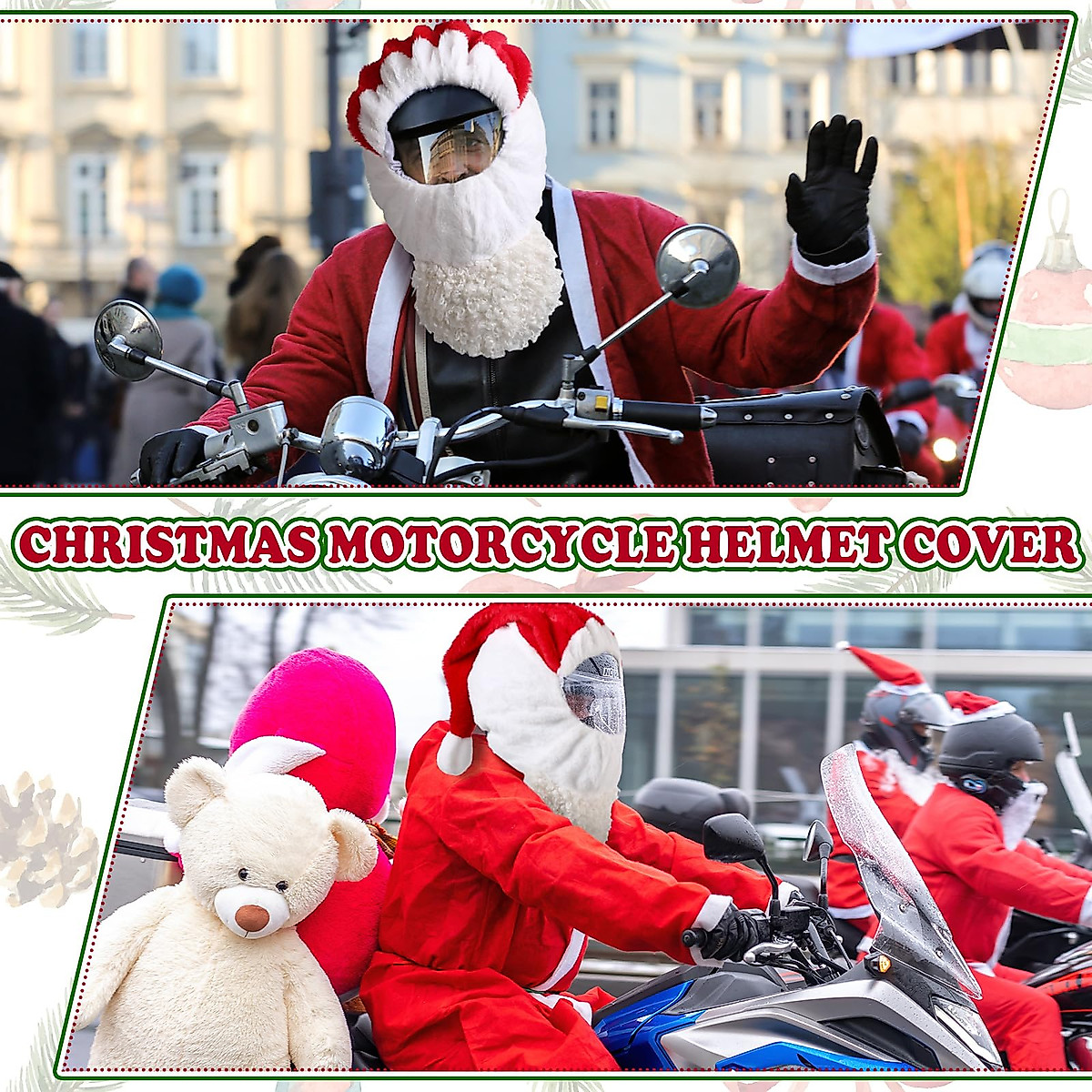 Shinymoon Christmas Santa Motorcycle Helmet Cover Nativity Helmet Cover Santa Claus Xmas Hat Decoration Accessories for Men Riding Bike Motorcycle Helmets, Helmet Not Included(Regular Style)