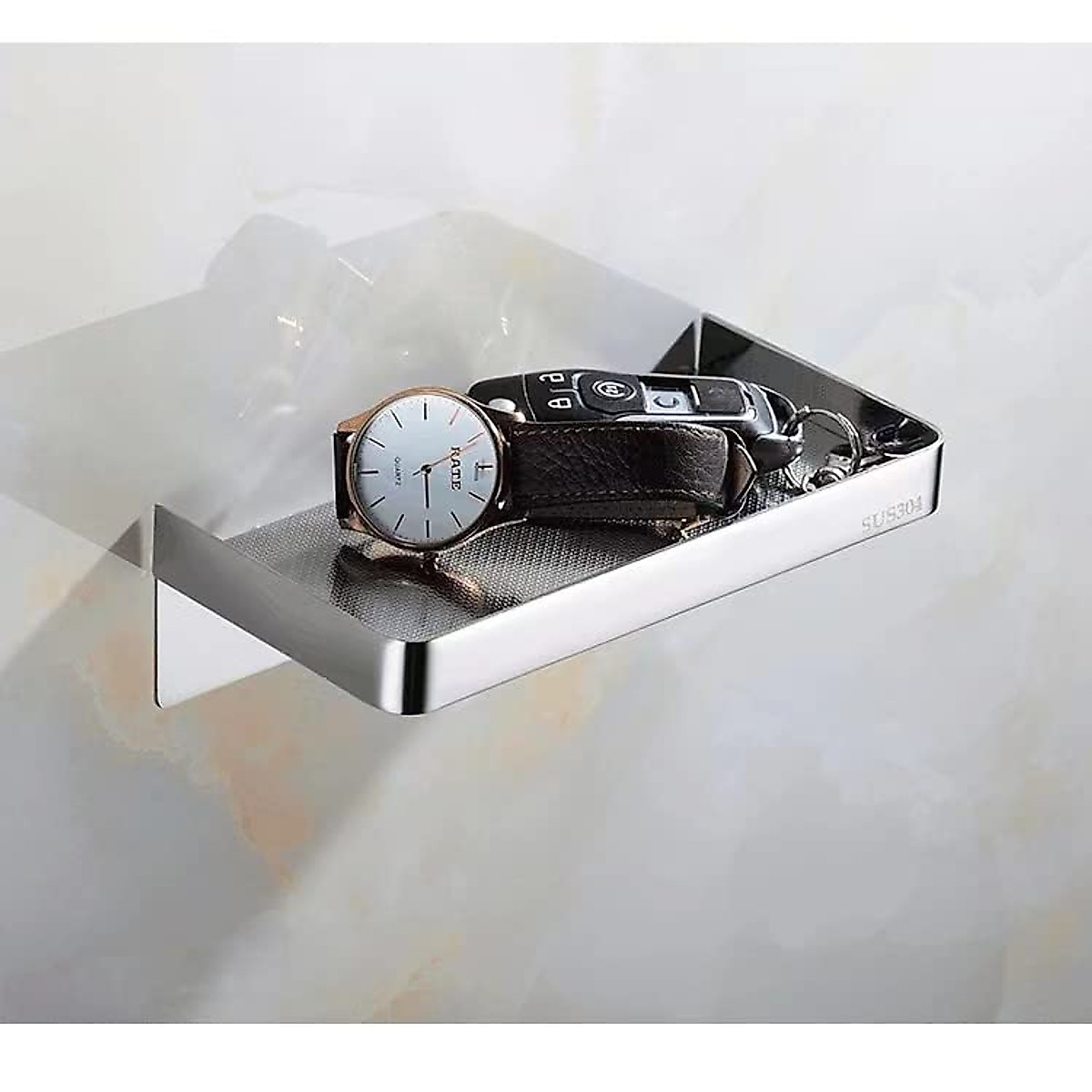 YISMAN Stainless Steel Toilet Phone Holder, Wall Mounted Storage Shelves, Multifunctional Item Tray Free Punching