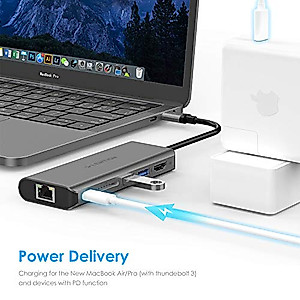 LENTION USB C Hub with 4K HDMI, SD Card Reader, 2 USB 3.0, Type C Charging & Ethernet Compatible 2023-2016 MacBook Pro, New Mac Air/Surface/Steam Deck, More, Stable Driver Adapter (CB-C68, Space Gray)