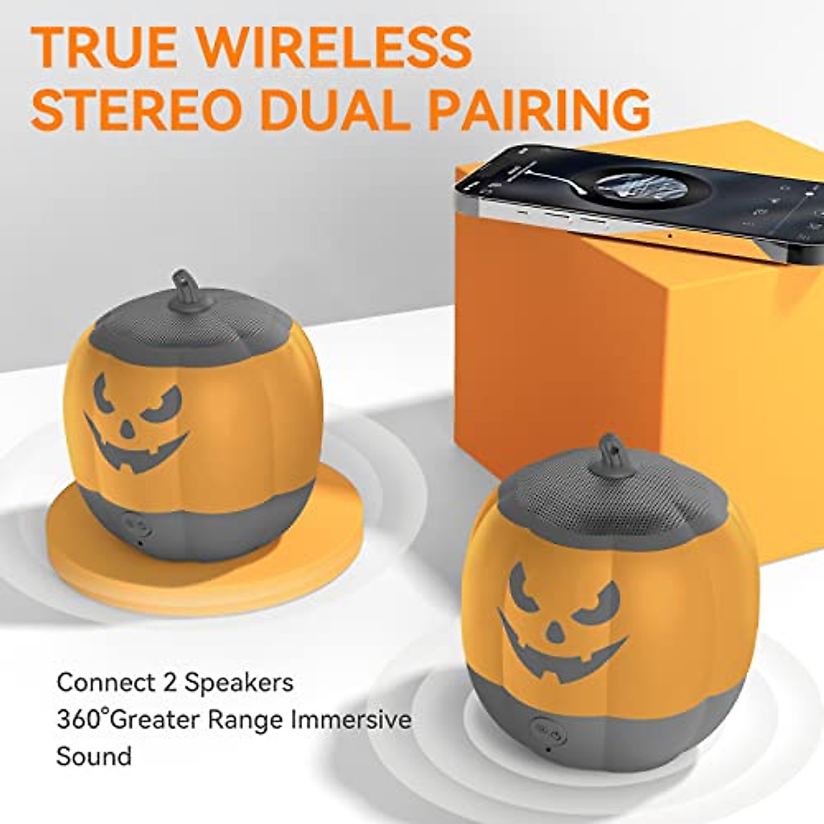 LFS Mini Bluetooth Speakers Small Pumpkin Speaker Portable Wireless Speakers, TWS Pairing, 12H Playtime, Waterproof Party Speaker for Halloween, Easter, Home, Outdoor