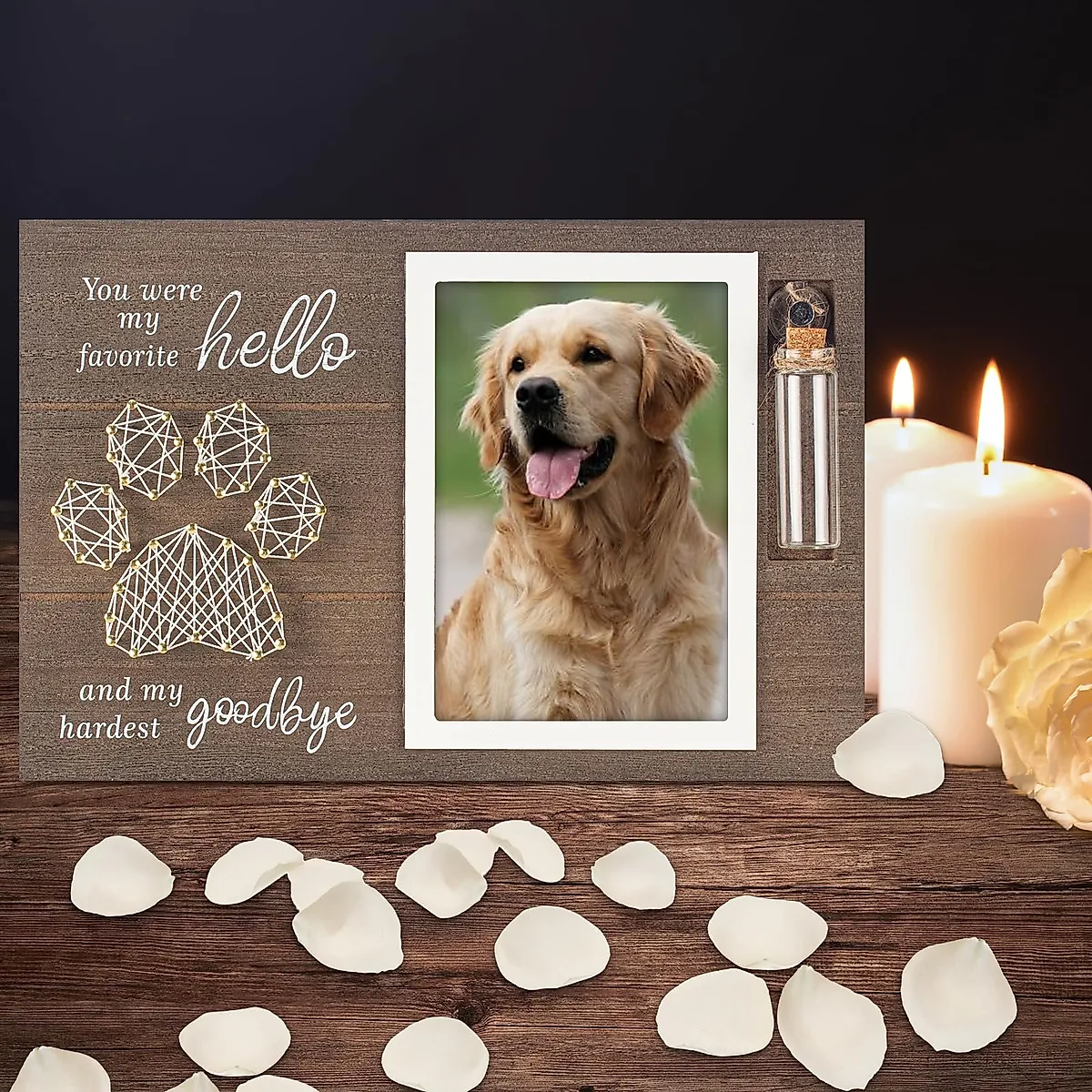 Dog Memorial Picture Frame with Pet Urns for Dogs Ashes, Pet Condolences Photo Frame with Paw Print, Passing Away Gifts for Pet Loss Remembrance, Touching Sympathy Gift for Loss of Dog (Brown1)