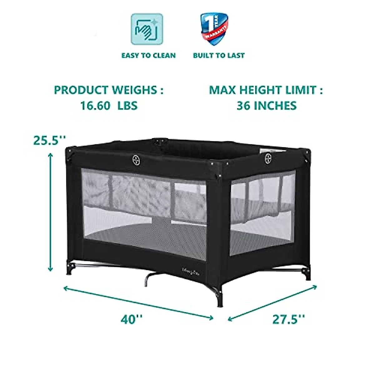 Dream On Me Zazzy Portable Playard with Bassinet in Black, Packable and Easy Setup Baby Playard, Lightweight and Portable Playard for Baby with Mattress and Travel Bag