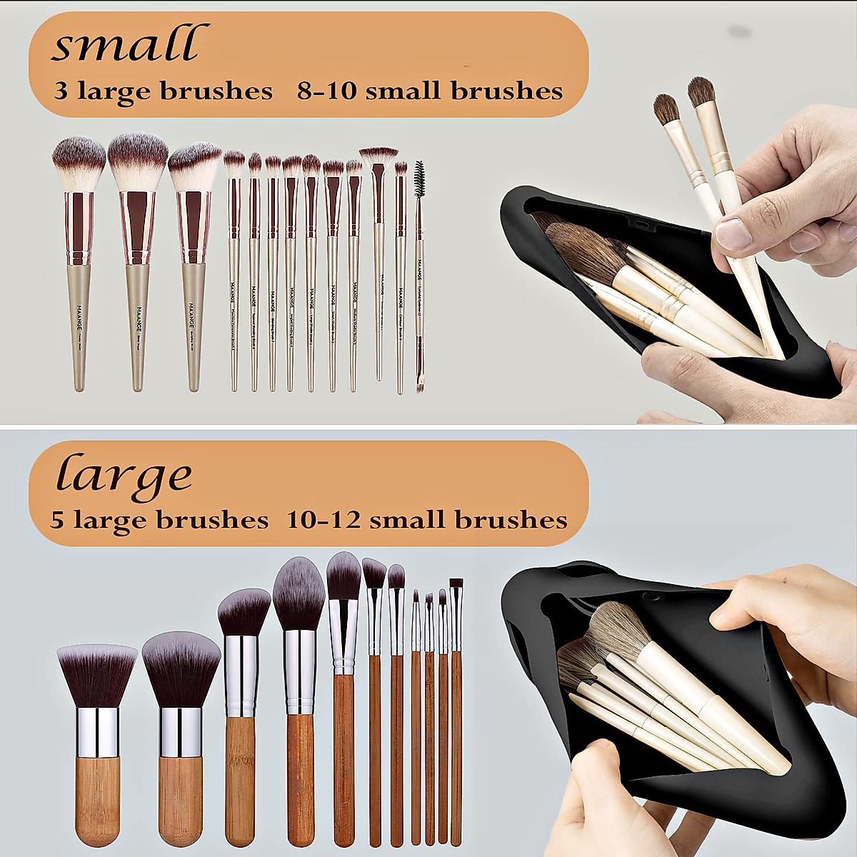 Makeup Brush Holder, Travel Essentials MakeUp Organizer, Silicone Cosmetic Make up Bag Cover Case for Size Toiletries, Small Magnetic Holder Women