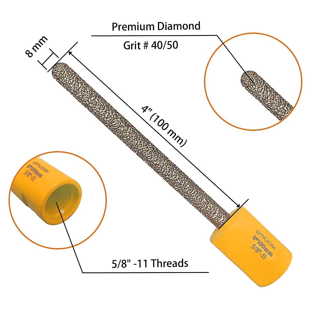 GYTYCATAH Diamond Mortar Raking Bits 5/16" x 4" for Old Mortar Brick Concrete Stone Removal, Diamond Mortar Router, 5/8"-11 Threads (Yellow)