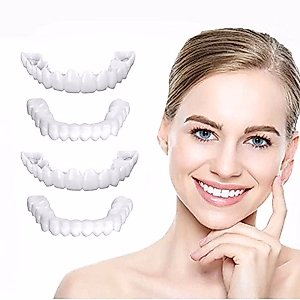 2 Pairs Fake Teeth，Adjustable Veneers Dentures for Men and Women，Cosmetic Tooth Repair Kit for Regain Confident Smile.