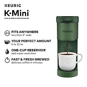 Keurig K-Mini Single Serve Coffee Maker with 6-12Oz Cup Sizes, Quick Brewing, and Removable Drip Tray (Evergreen, Renewed)