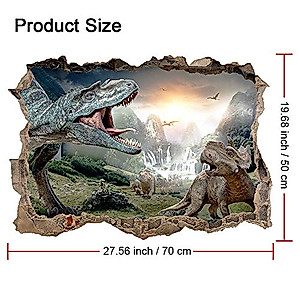 3D Dinosaurs Wall Stickers - MLM PVC Simulation Crack Hole Dinosaur Wall Decals for Mural Living Room Bedroom Kids' Room Nursery Decor Playroom Decor (Dino B)