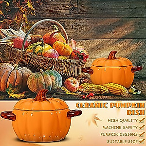 Uiifan 2 Pcs Pumpkin Bowls Ceramic Pumpkin Dish Casserole Cookware 17 oz Pumpkin Pots for Cooking Orange Cute Pumpkin Bowl Safe Oven Pot with Lid Double Ear for Halloween Thanksgiving Baking