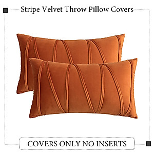 Woaboy Pack of 2 Striped Velvet Throw Pillow Covers Orange Modern Decorative Couch Throws Square Soft Cozy Pillowcases for Bed Sofa Fall Cushion Living Room 12x20 Inch