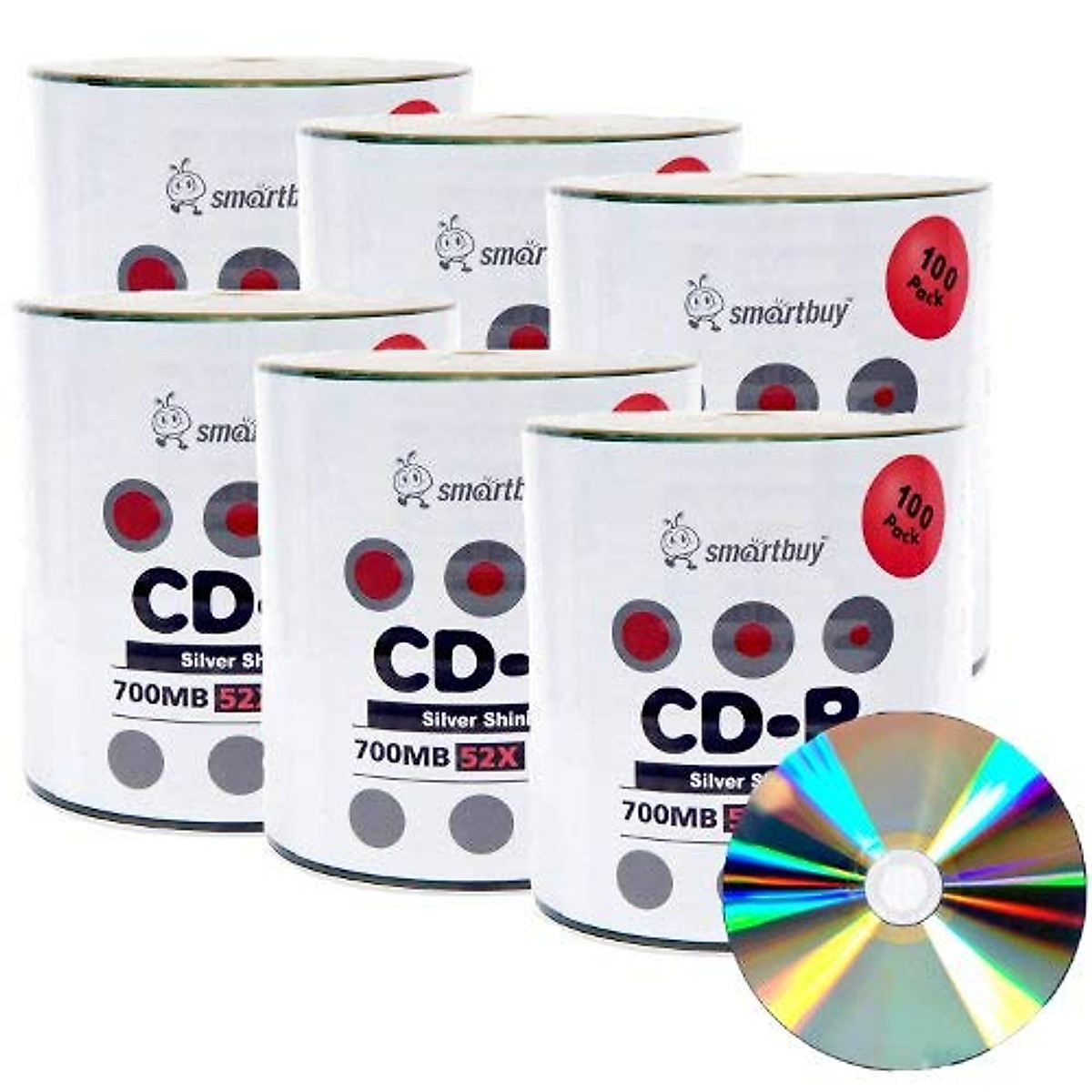Smart Buy Shiny Silver Top CD-R 600-Pack 700mb 52x Blank Recordable Discs, 600 Disc, 600pk