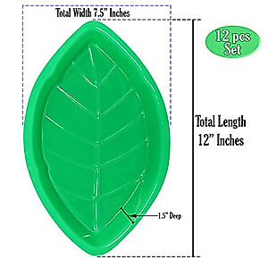 Palm Leaf Serving Trays | 12 Pcs Green Plastic Hawaiian Snack Trays | Luau Party Decorations Serveware | Tropical Party Serving Platter | BBQ, Summer, Beach, Island, Jungle Serving Tray | by Anapoliz