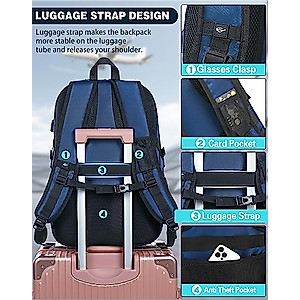 ProEtrade Travel Backpack, Extra Large Laptop Backpack School Business Anti Theft TSA Approved College Work Computer Bag Fits 17 Inch Laptop with USB Charging Port Bookbag for Women Men(Blue)