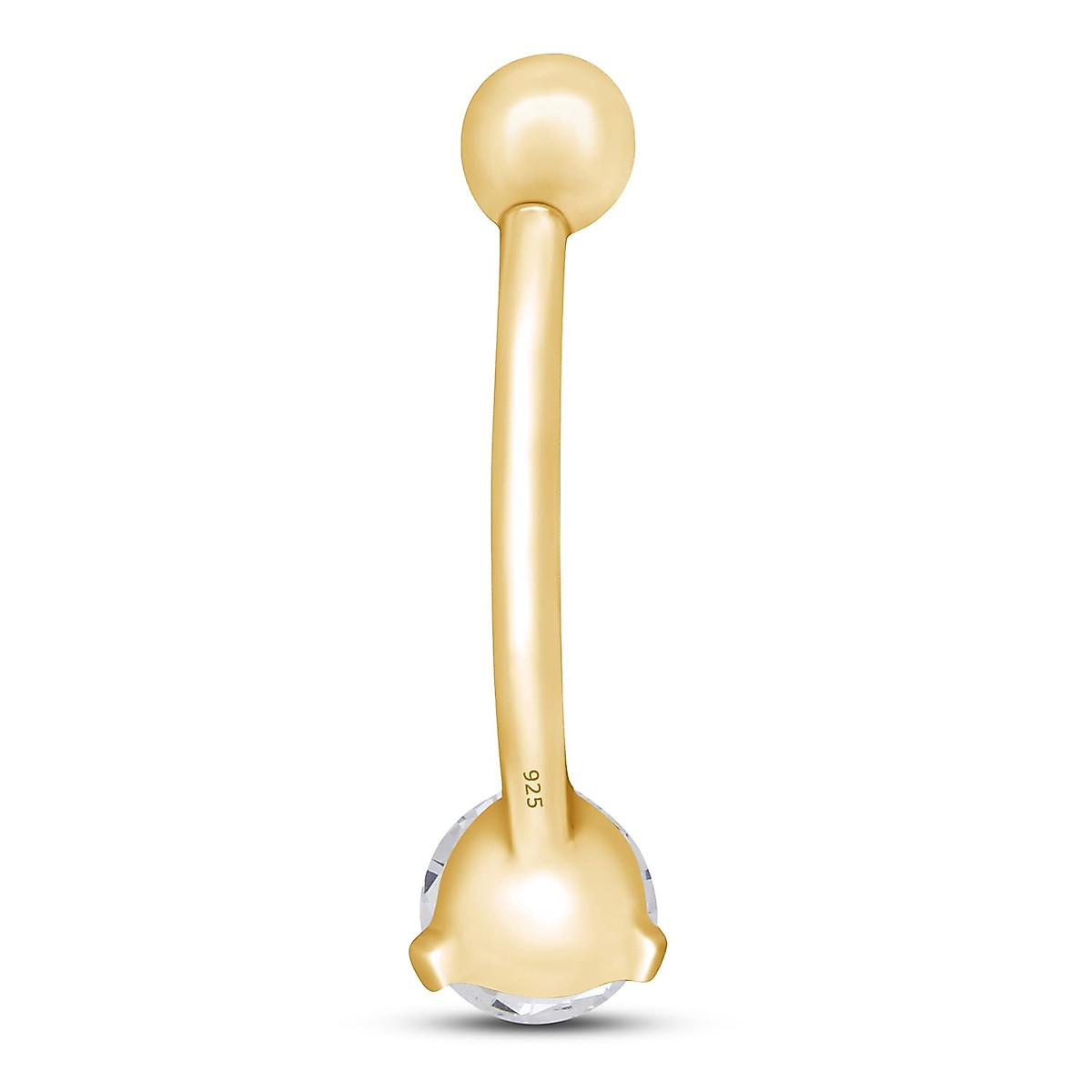 AFFY Round Shape Sparkling White Cubic Zirconia Internally Threaded Belly Button Navel Ring in 14K Yellow Gold Over Sterling Silver