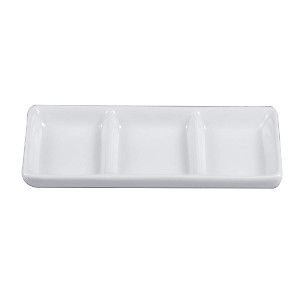 DOITOOL 2 Pcs White Ceramic Serving Platter Pure White Ceramic 3- Compartment Appetizer Serving Tray Rectangular Divided Sauce Dishes for Spice Dish Soy Sauce (15cm x 6. 5cm/ White)