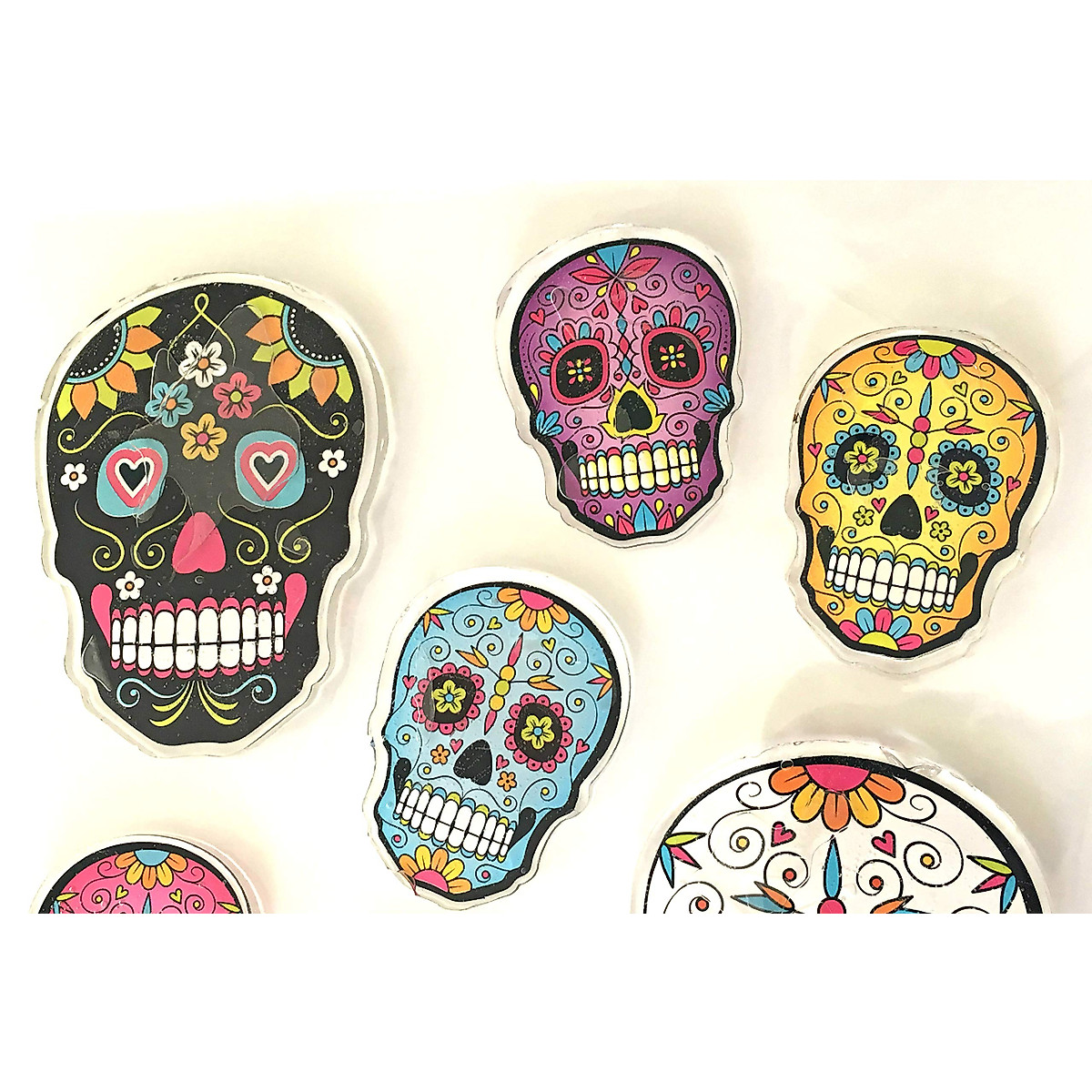 Greenbrier International New Pack of 7 Sugar Skull Day of The Dead Window Mirror Clings