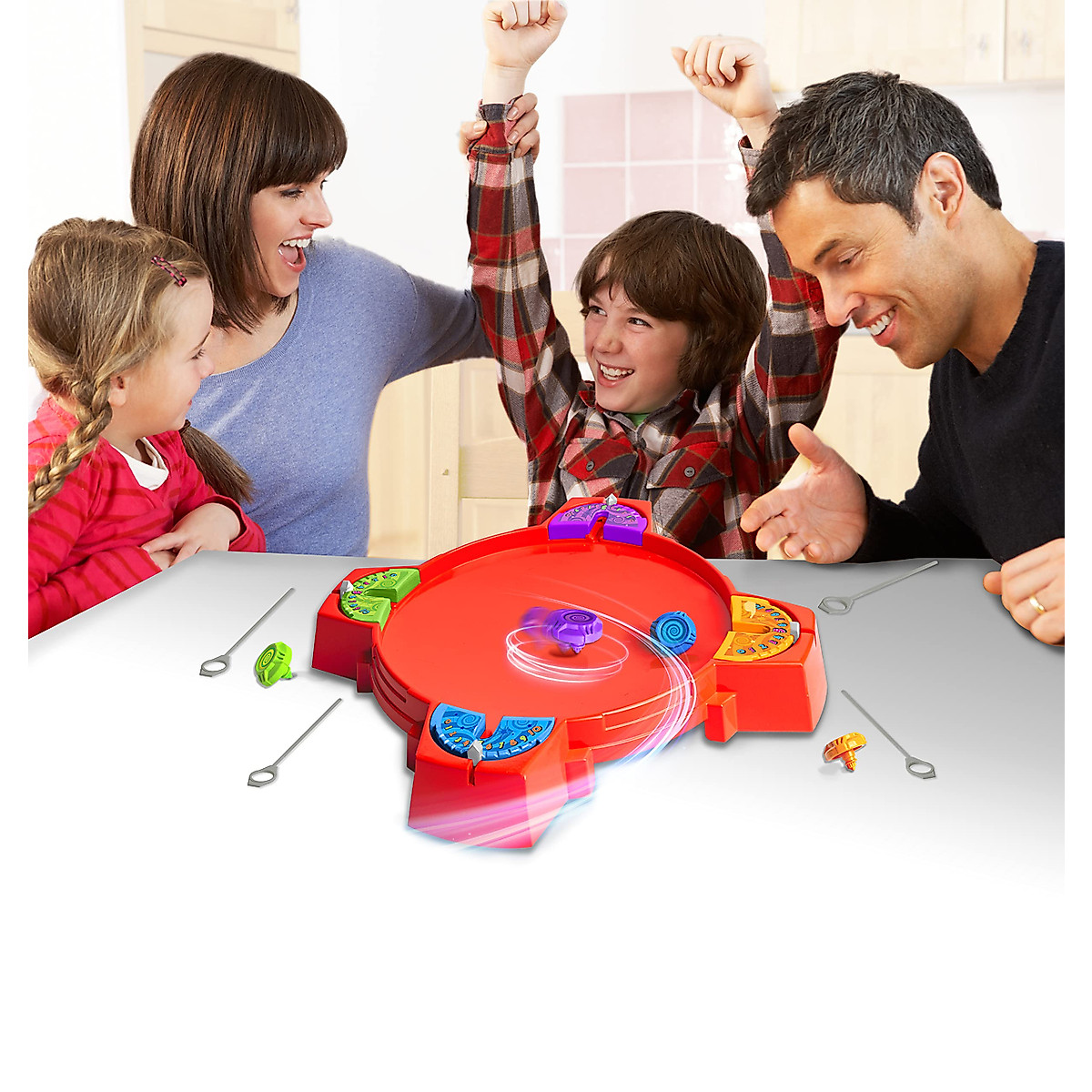 Battling Tops - The Original Classic Spinning Tops Game Set for 2-4 Kids. Insert, Press & Pull! Drop Battle Gyros in The Stadium to Combat with Each Other. Ages 6+ Boys & Girls