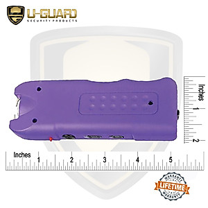 Stun Gun and Pepper Spray Combo with Personal Alarm Self-Defense Kit. Includes Police Strength Formula OC, UV Dye Keychain Pepper Spray, Flashlight Siren Alarm with Rechargeable Stun Gun Purple.