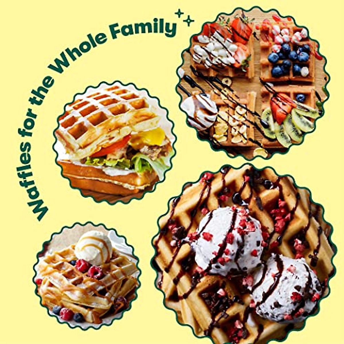 BELLA 4 Slice Non-Stick Belgian Waffle Maker, Fluffy Restaurant-Style Waffles in Under 6 Minutes, Quickly Makes 4 Large 4” x 4.5” & 1.2” Thick Waffles, Easily Wipe and Clean, Stainless Steel/Black
