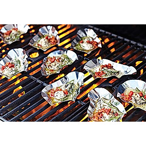 Outset 76471 Stainless Steel Grillable Oyster Shells, Set of 12, SIlver