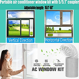 Nihoney Portable Air Conditioner Window Vent Kit with Exhaust Hose 5.1 Inch Diameter, Adjustable 59 Inch Length Exhaust Hose for AC Seal Plate with Universal for Sliding Window