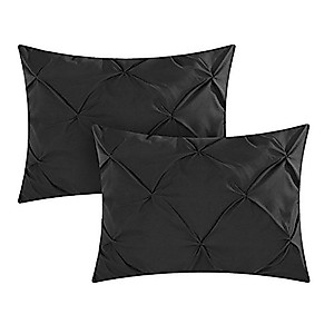 Chic Home 4 Piece Daya Pinch, Ruffled and Pleated Complete Queen Duvet Cover Set Black Shams and Decorative Pillows Included