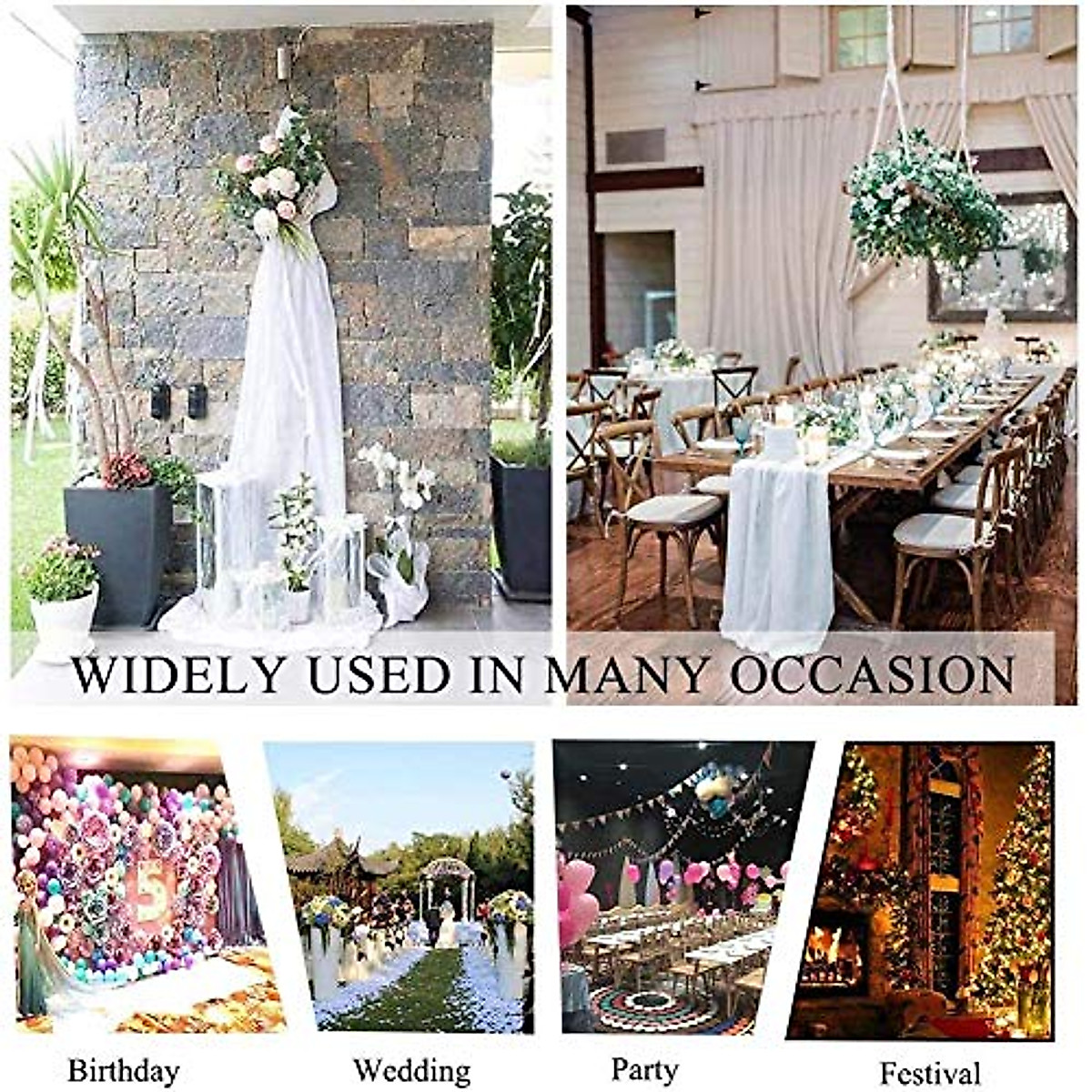 YJKIS White Chiffon Table Runner 27x120 Inches Rustic Sheer Runner Bridal Wedding Party Decorations Romantic Wedding Table Runner
