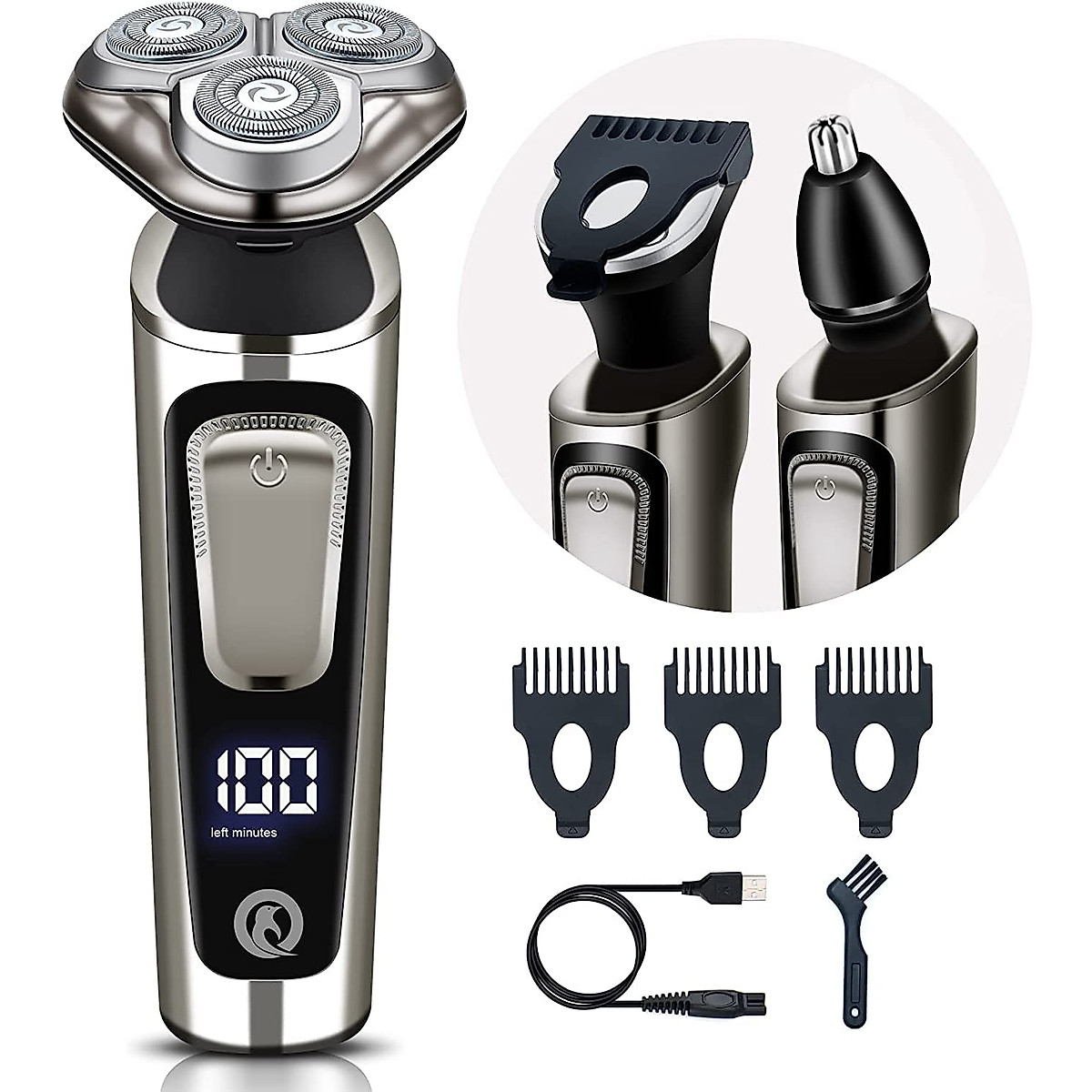 Electric Shaver for Men, Yevheniys Wet and Dry Rechargeable Cordless Beard Shavers 3 in 1 Waterproof Rotary Face Shaver Razors Suitable Gifts for Men - USB Cable Charging