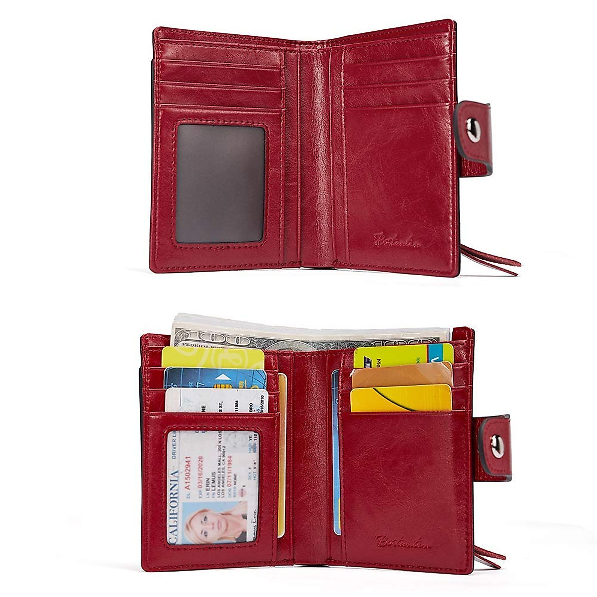 BOSTANTEN Women Leather Wallet RFID Blocking Small Bifold Zipper Pocket Wallet Card Case Red and Yellow Bundle