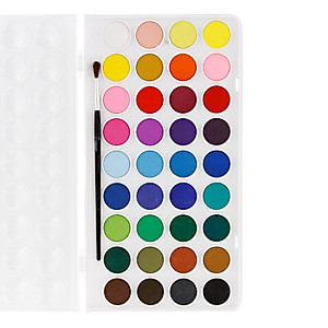U.S. Art Supply 36 Color Watercolor Artist Paint Set with Plastic Palette Lid Case and Paintbrush - Watersoluable Cakes