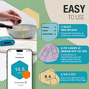 tCheck 3 Portable Potency Tester with Reusable Tray | UV Spectrometer for Accurate Potency Testing - Herbal Kit for Infusions, Edibles, Concentrates & Oils (Not for Flower Testing) Blue