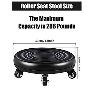Lanstics Low Roller Seat Short Stools with Wheel Chair PU Leather Rolling Stool Seats Universal Wheels for Home Office Fitness Round Roller Seat Stool (Black)