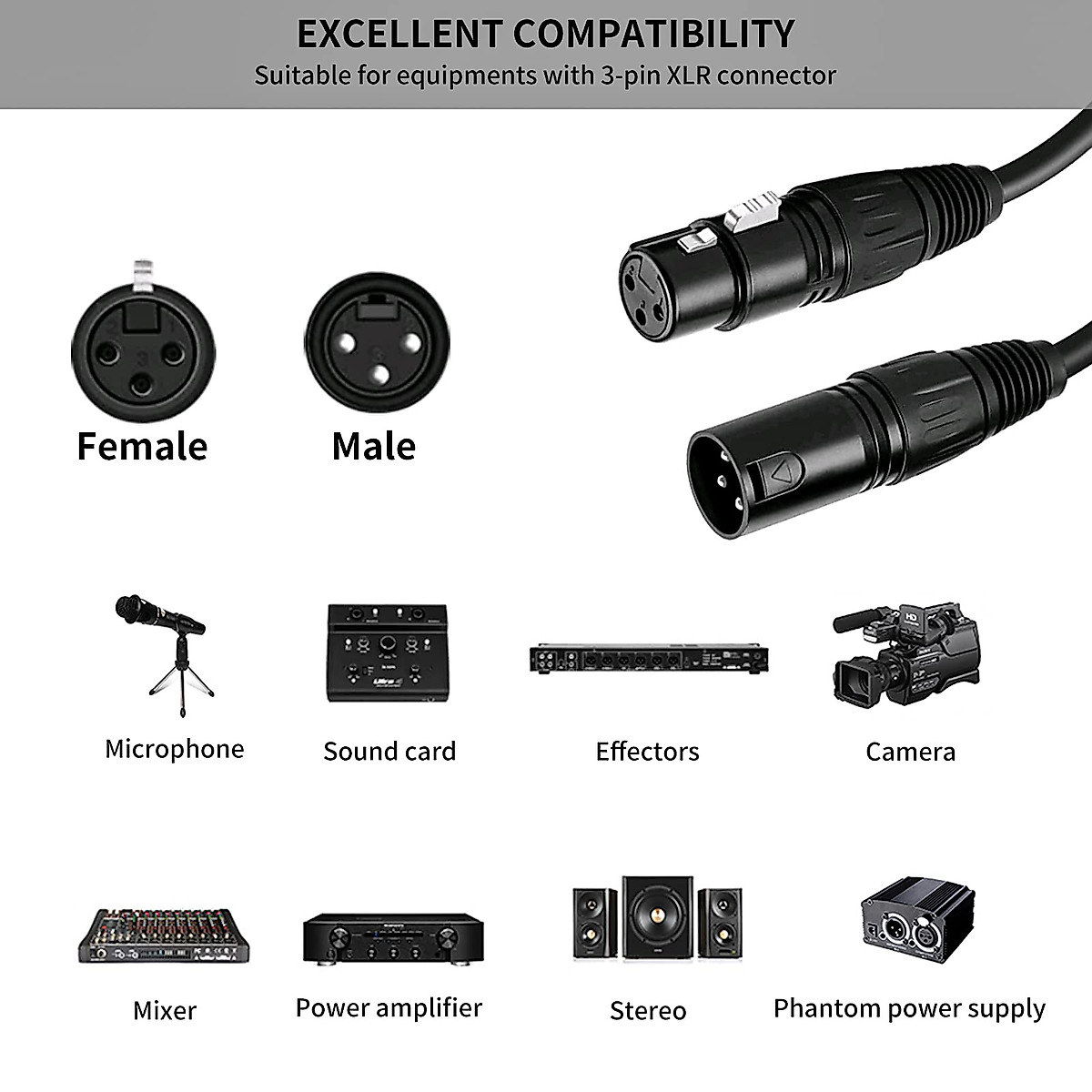 VANDESAIL XLR Cable, 3ft 2 Pack Microphone Cable, XLR Male to Female Balanced Microphone Cord 3 pin, Short 3 Foot Mic Cords, XLR Audio Mic Extension Patch Cable 3 feet (3 Foot, Black)